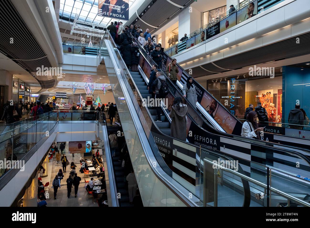 Escalators inside Westfield Stratford City Shopping Centre on 17th ...