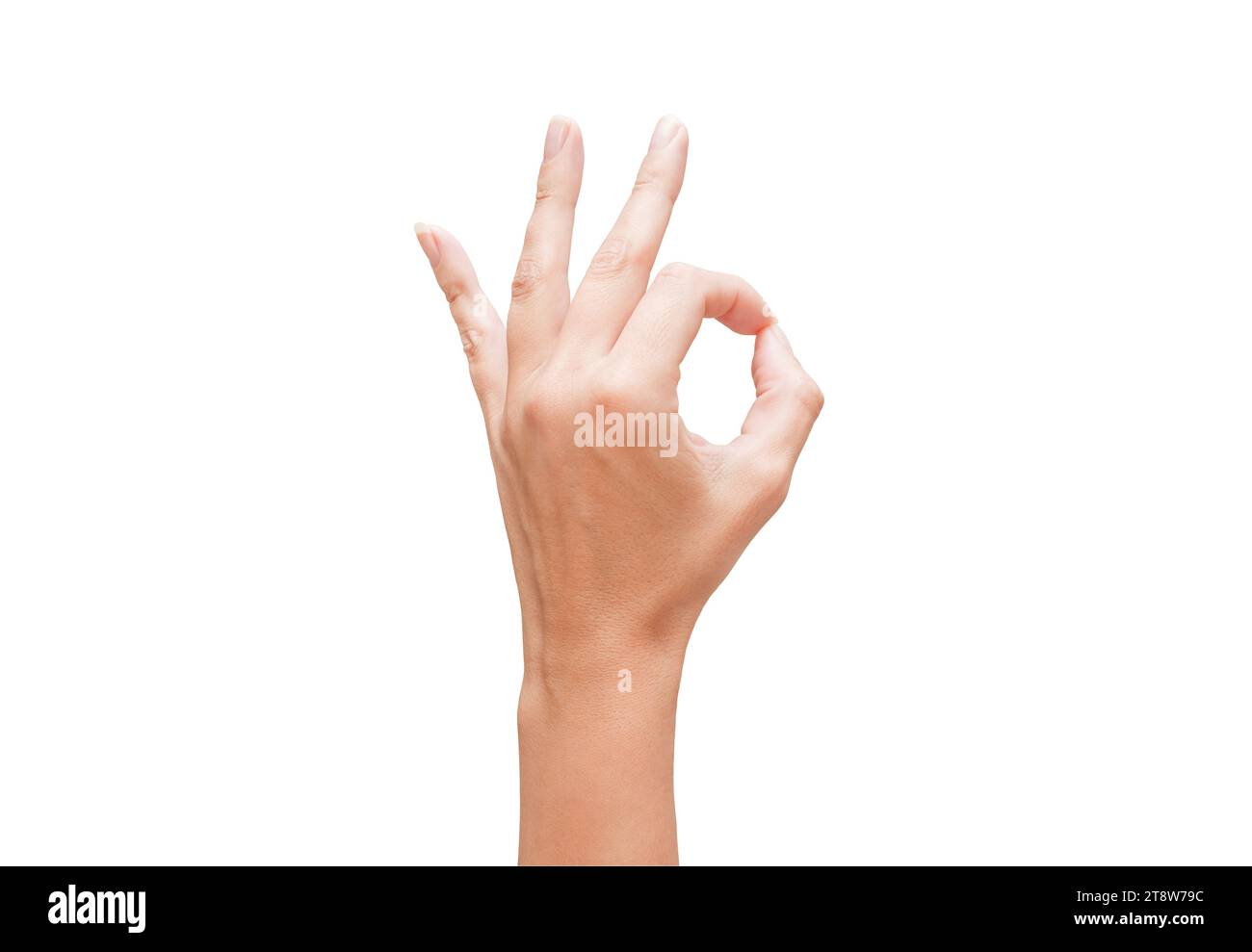 Woman hand showing the ok sign - everything is fine, female well ...