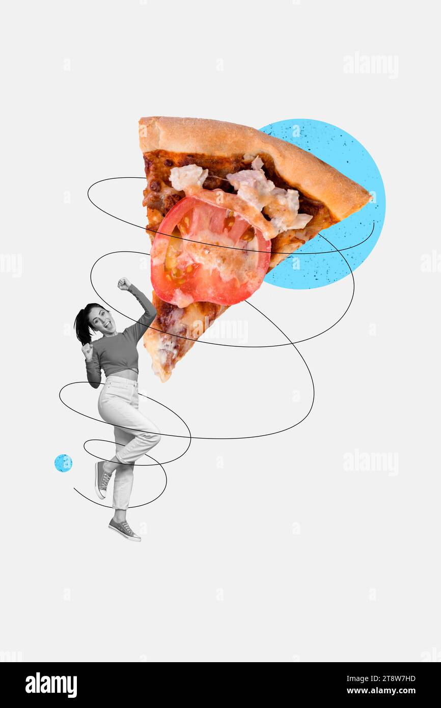 Composite collage image of excited energetic positive dancing female ...