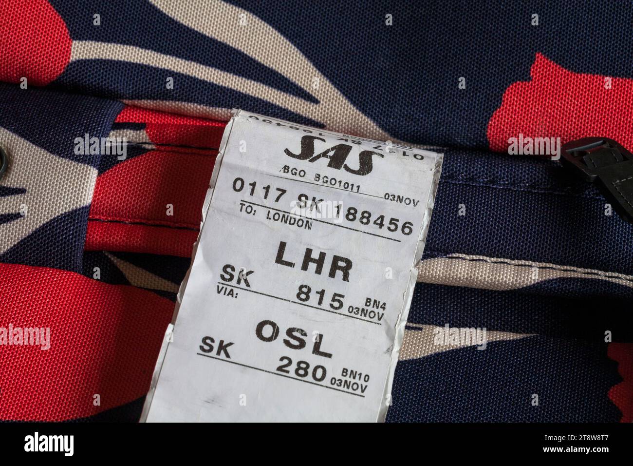 SAS luggage label stuck on case for London Heathrow LHR from Bergen BGO ...