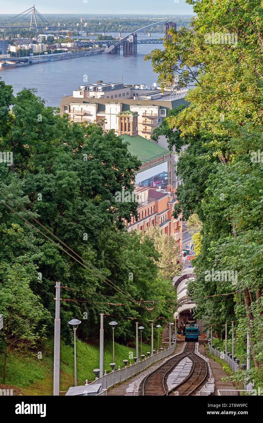 Kyiv cityscape with funicular railway in the park in Ukraine Stock ...