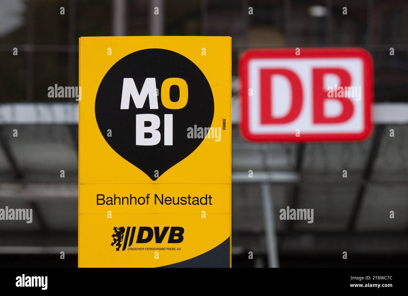 Dresden, Germany. 21st Nov, 2023. A 'Mobi' sign stands in front of ...
