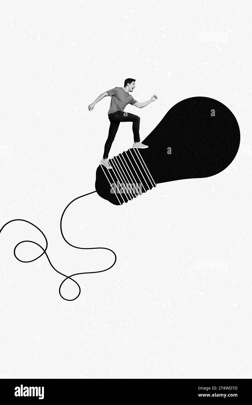 Creative collage monochrome style design of young persistent man go ...