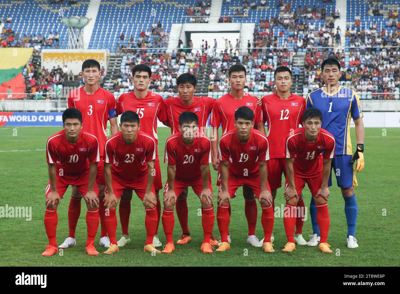 Yangon, Myanmar. 21st Nov, 2023. The starting players of DPR Korea pose ...