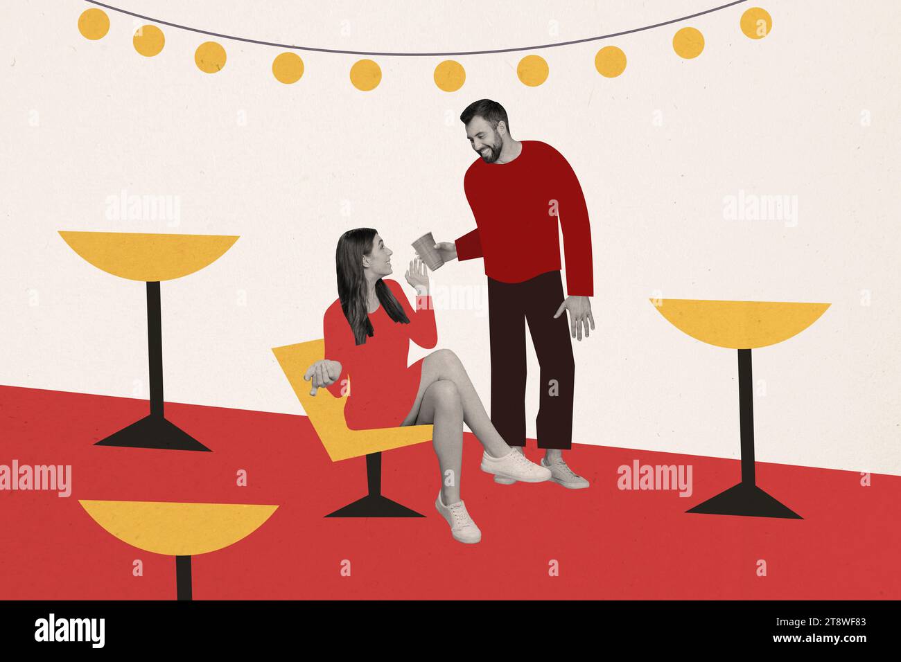 Artwork magazine collage picture of charming excited couple getting ...