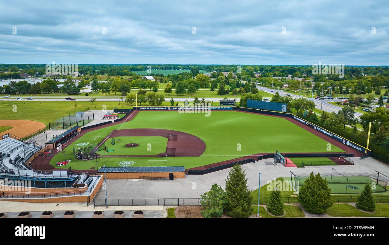 First Merchants Ballpark baseball diamond with black sand aerial Muncie ...