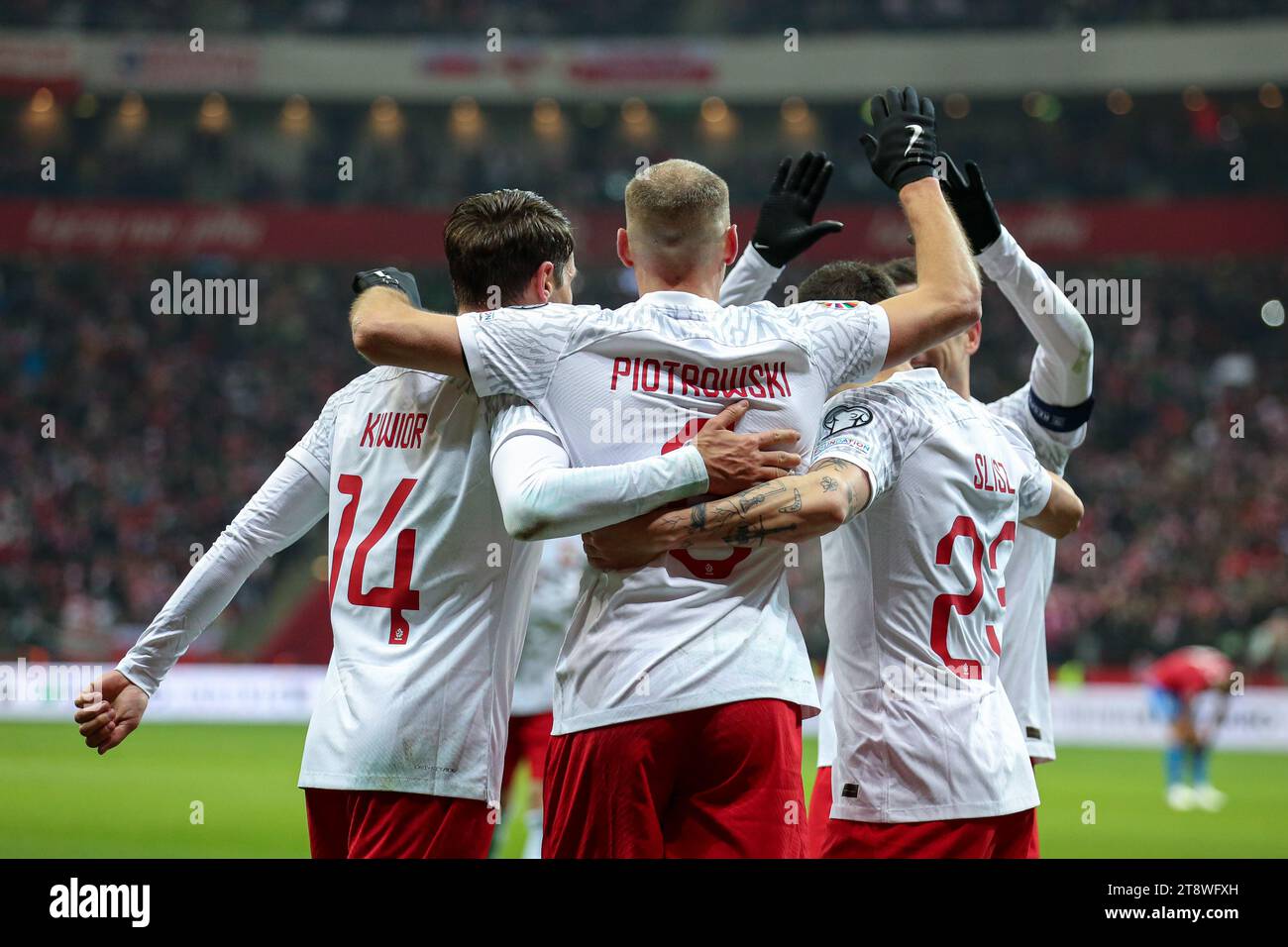 Warsaw, Poland. 17th Nov, 2023. Jakub Piotrowski of Poland celebrates ...