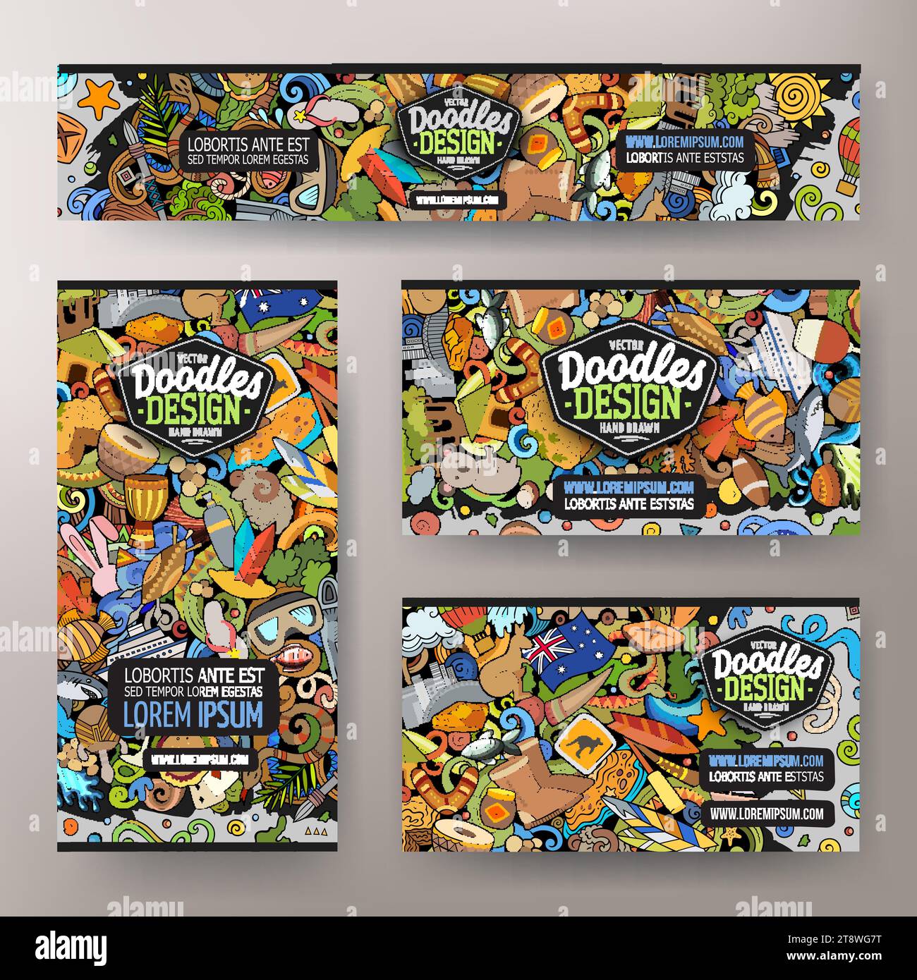 Cartoon vector doodle set of Australia corporate identity templates ...