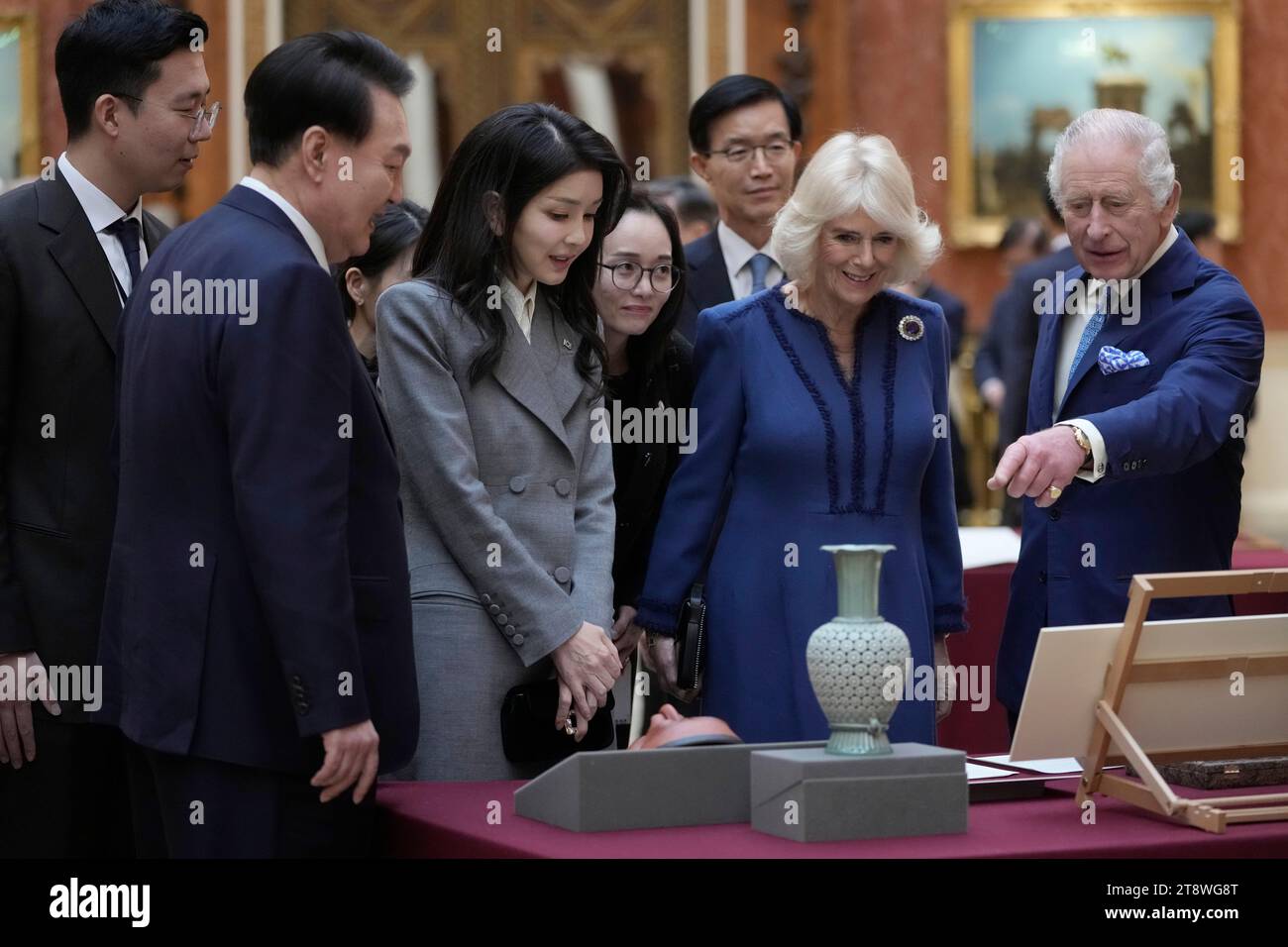 King Charles III (right) with Queen Camilla (2nd right) shows the ...