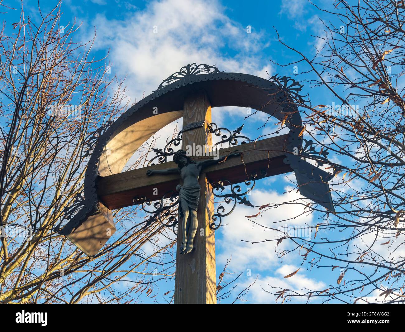 Langweid, Bavaria, Germany - November 20, 2023: Christian cross with a ...
