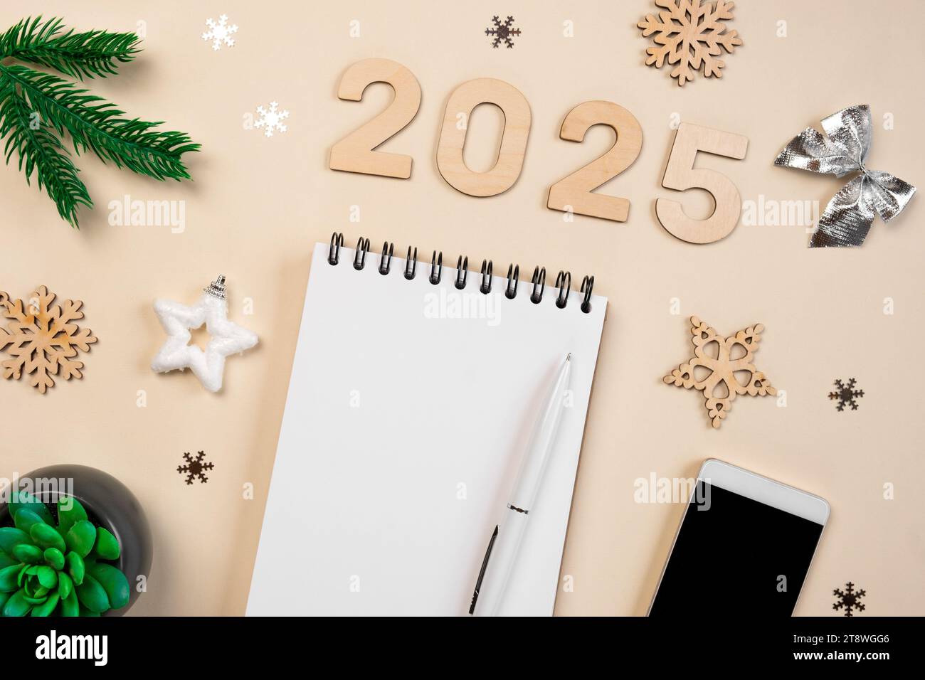 New Year Aims 2025. To Do List. Empty Notebook at the Desk with Holiday ...