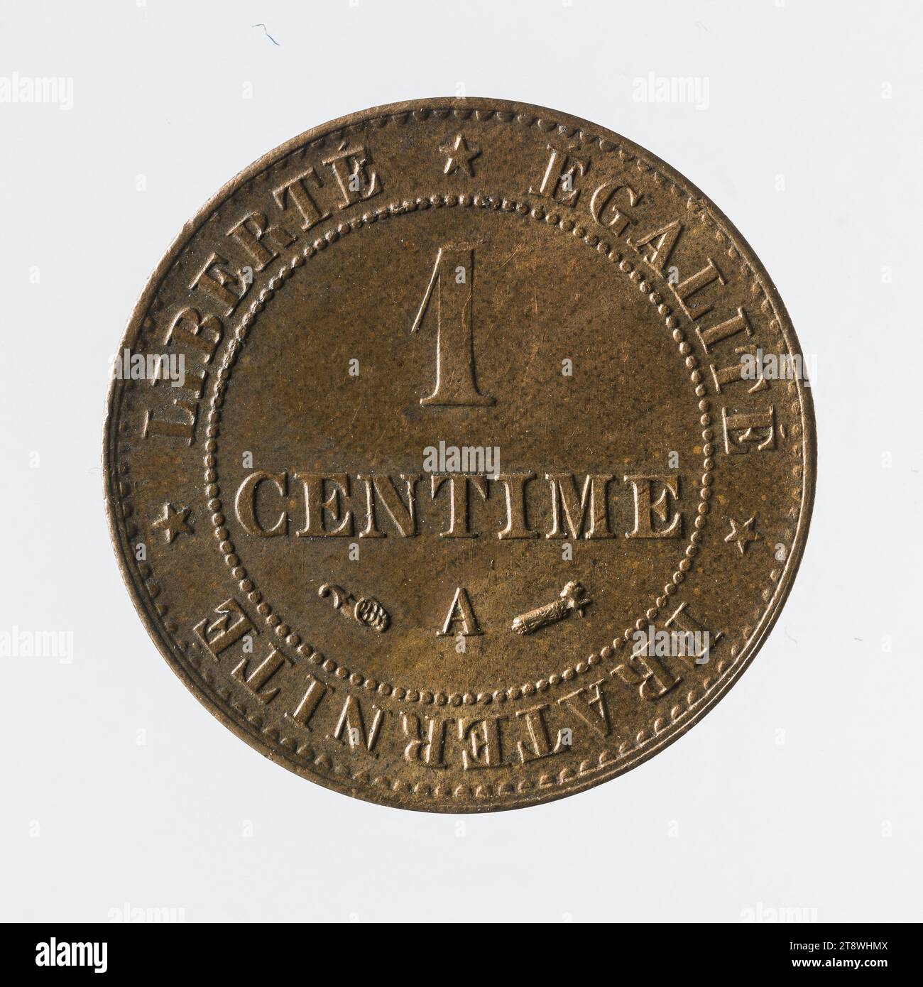 Coin of 1 centime in bronze of the IIIrd Republic, 1885, Oudiné, Eugène ...