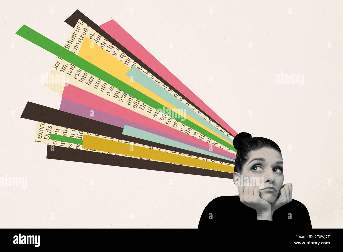 Photo comics sketch collage picture of unhappy sad lady having many ...