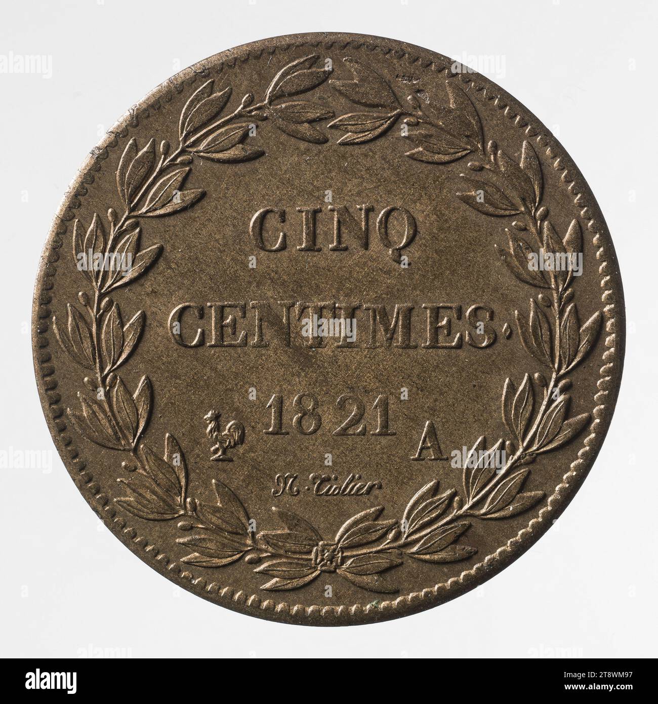 Test for the 5 centimes coin, 1821, Tiolier, Nicolas-Pierre, Graveur en ...
