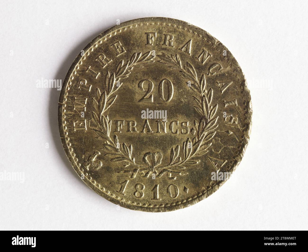 20 francs à tête laurée de Napoléon Ier, 1810, Tiolier, Pierre-Joseph ...