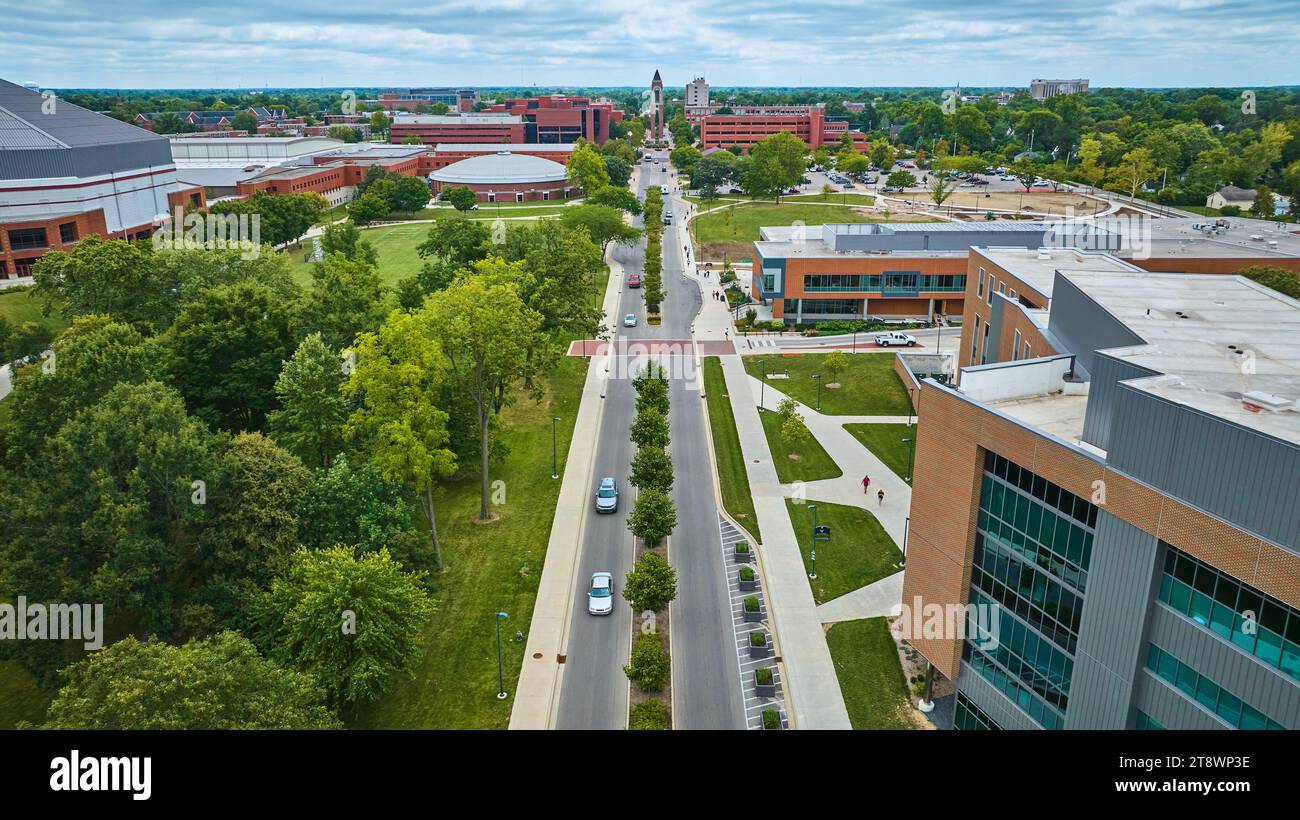 Main road leading into campus at Ball State University aerial Muncie ...