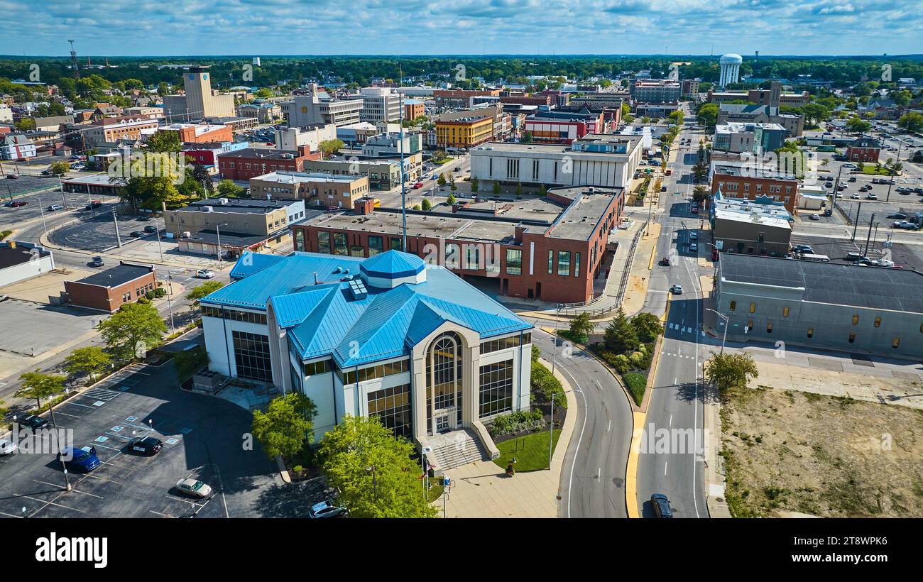 City of Muncie building in downtown with courthouse aerial along N High ...