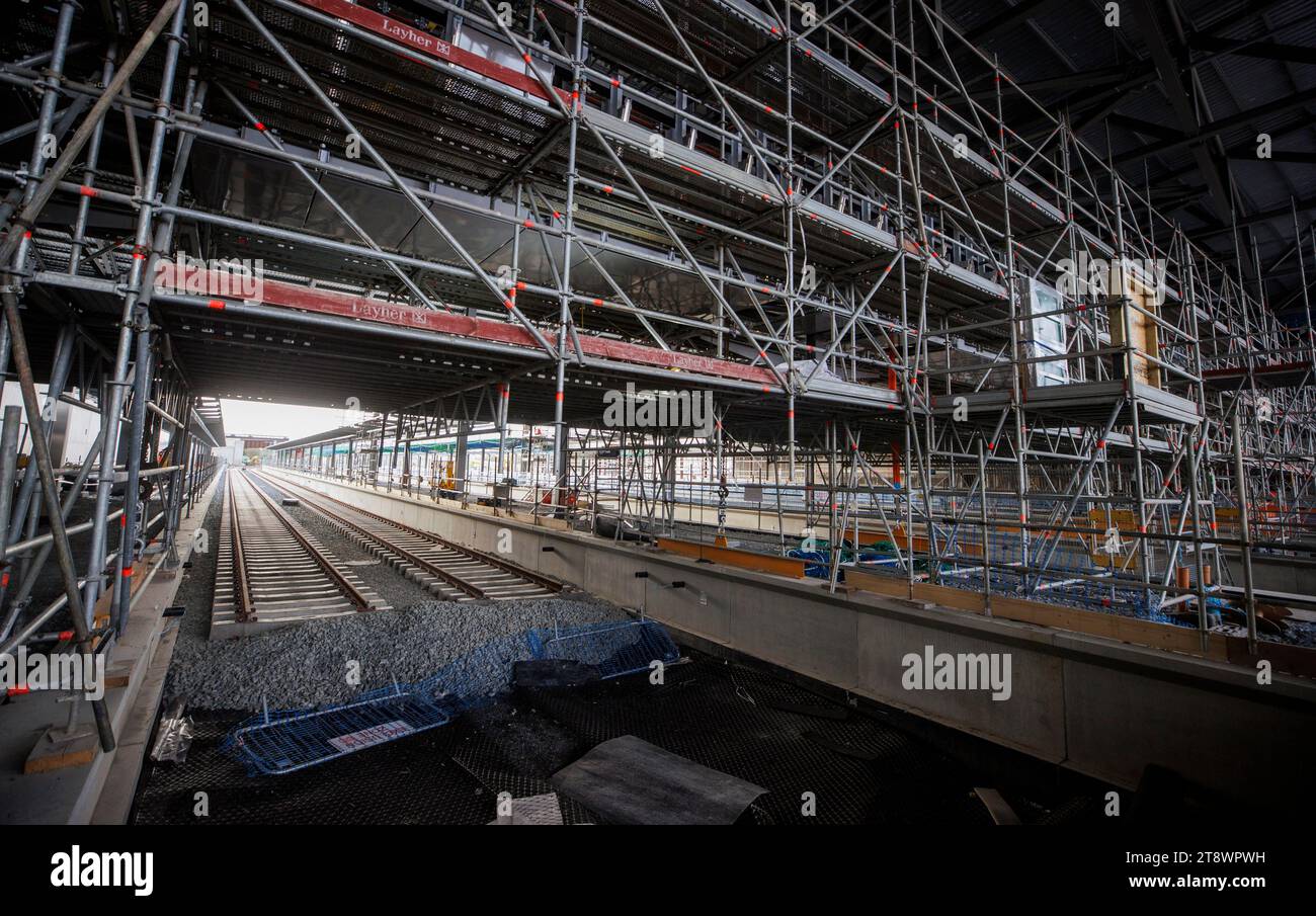 Train line 1 and 2 of the new Belfast Grand Central Station, which is ...