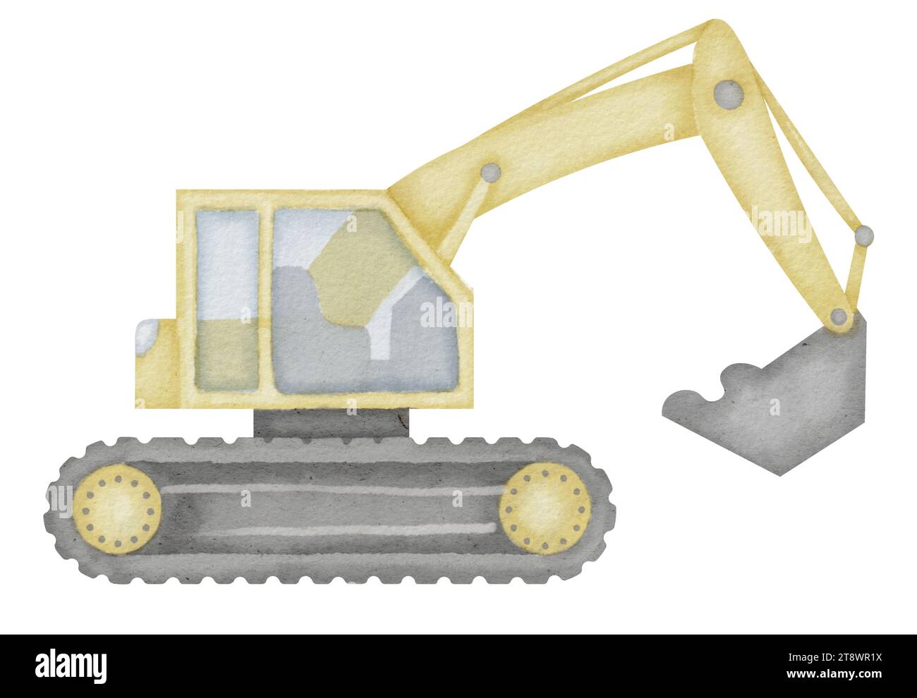 Excavator Watercolor illustration. Hand drawn clip art of baby toy ...
