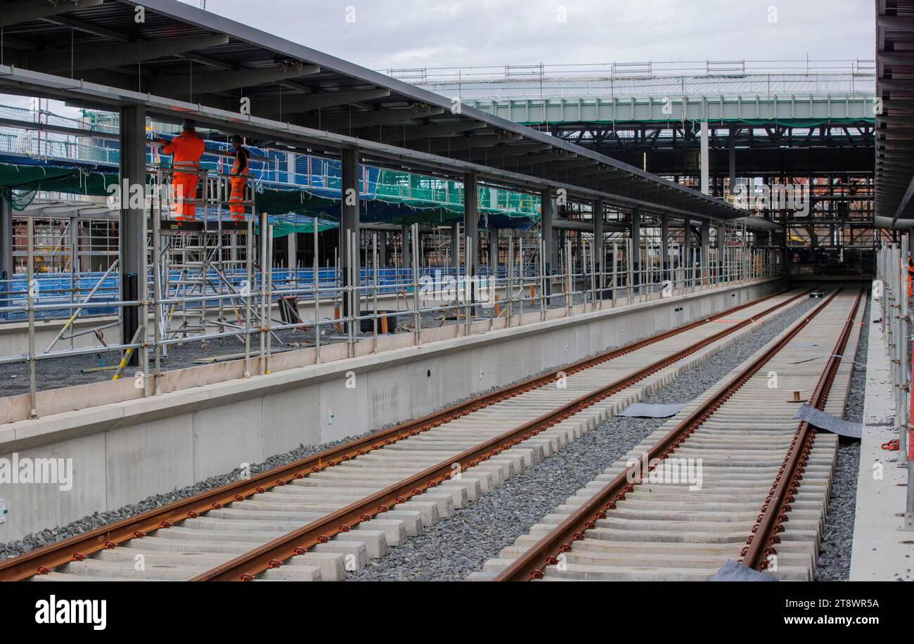 Train line 1 and 2 of the new Belfast Grand Central Station, which is ...