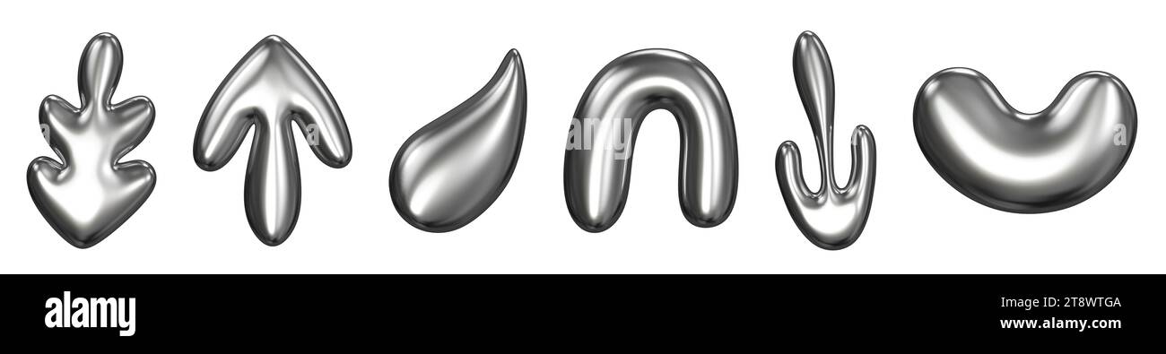 Chrome liquid y2k shape 3d render illustration set Stock Photo - Alamy