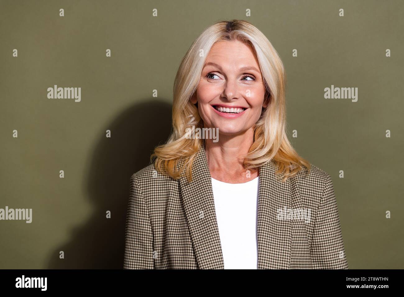 Photo of happy blonde hair business lady mature age senior team lead ...