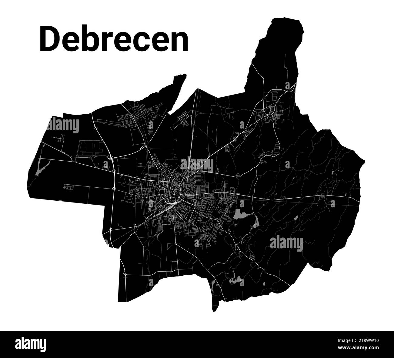 Black Debrecen city map, detailed administrative area Stock Vector ...