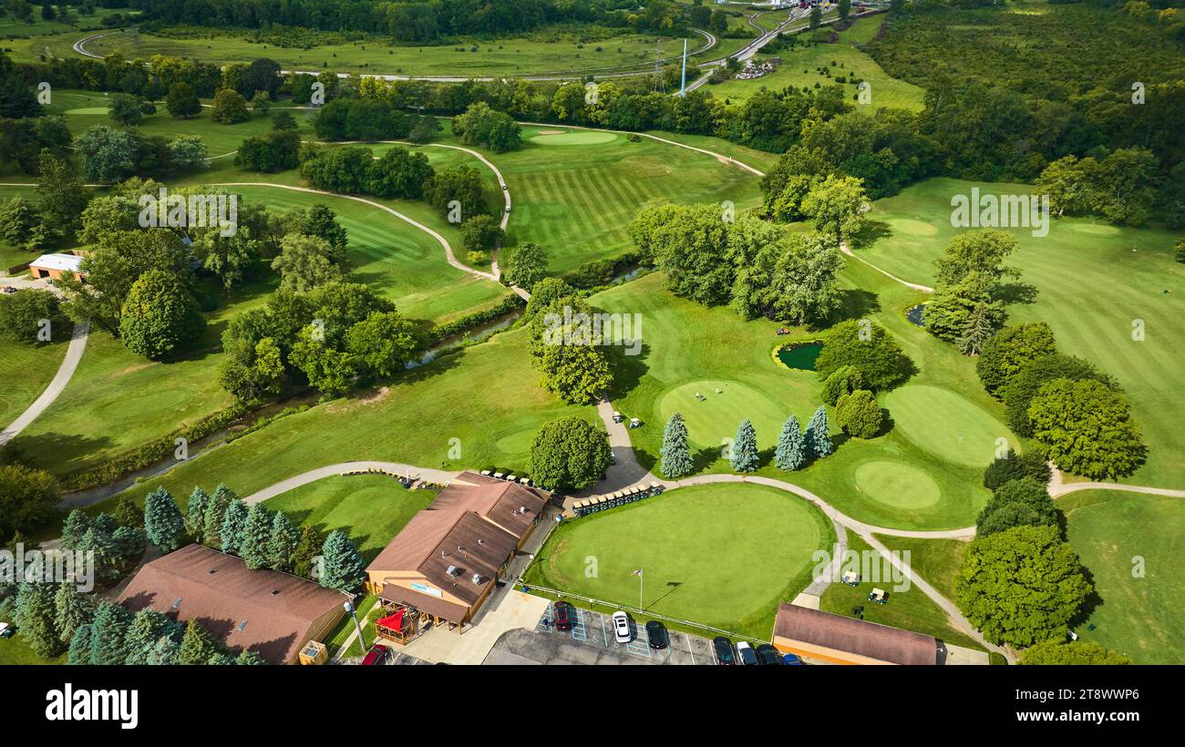 Aerial Crestview Golf Club, Muncie Indiana bright sunny summer day ...