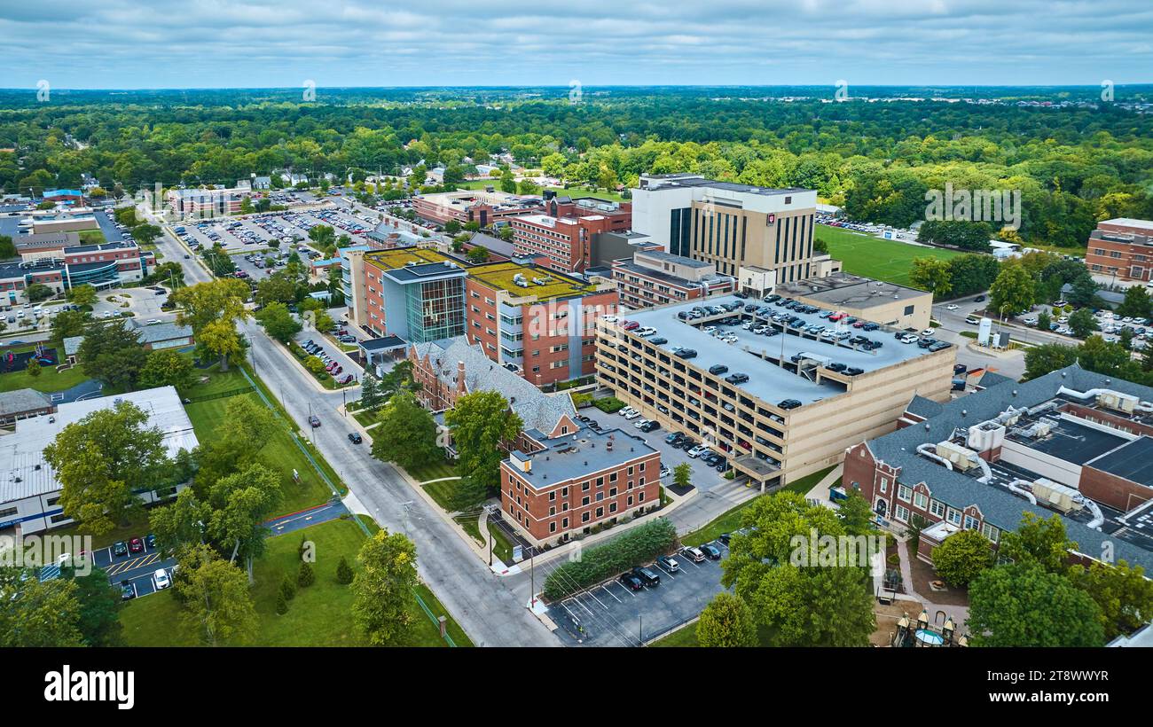 Ball State University, Muncie IN with green rooftop and parking garage ...