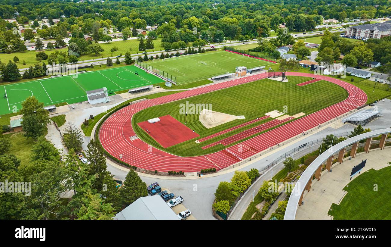 Ball State track with tennis court and soccer field aerial of sports ...