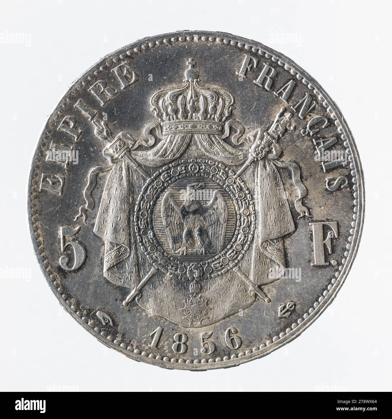 Coin of 5 francs in silver of Napoleon III, 1856, Bouvet, Louis-Charles ...