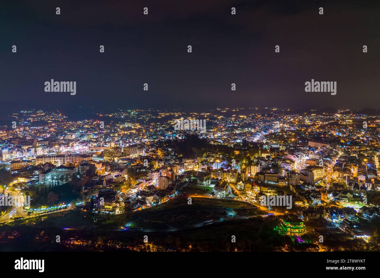 Aerial view of a Da Lat City with development buildings, transportation ...