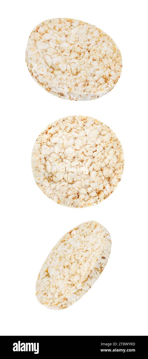 Puffed rice bread, rice cakes, falling, hanging, flying, soaring, round ...