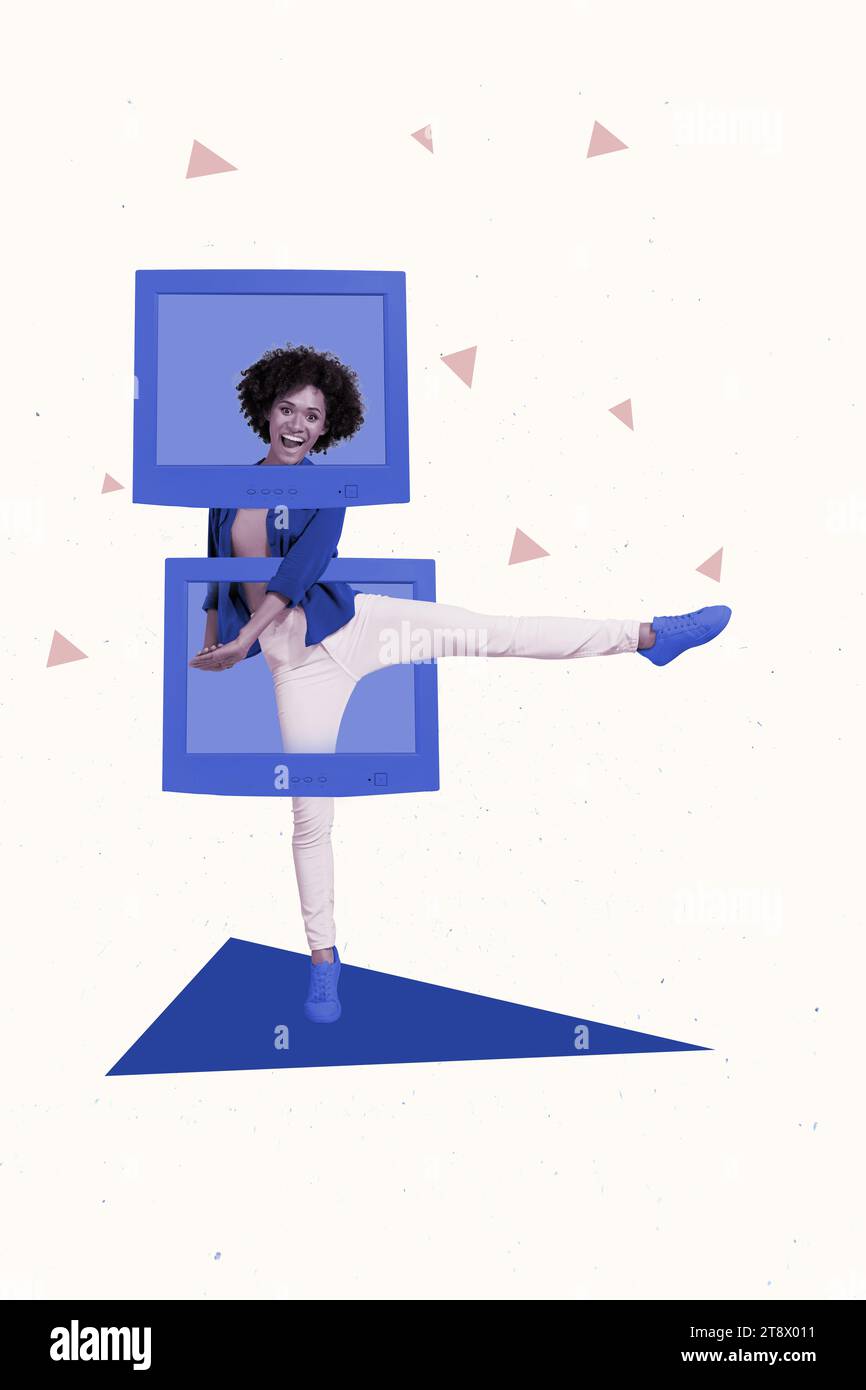 Collage picture of funky famous girl tv celebrity inside two monitors ...