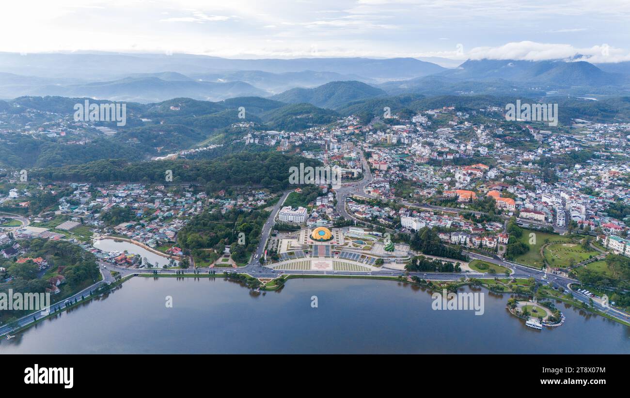 Aerial panorama view of Sunflower Building at Lam Vien Square in Da Lat ...