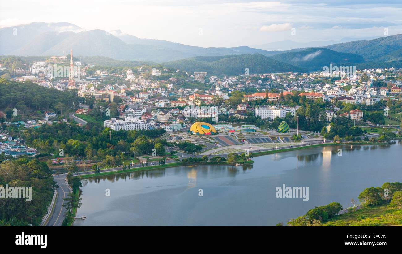 Aerial panorama view of Sunflower Building at Lam Vien Square in Da Lat ...