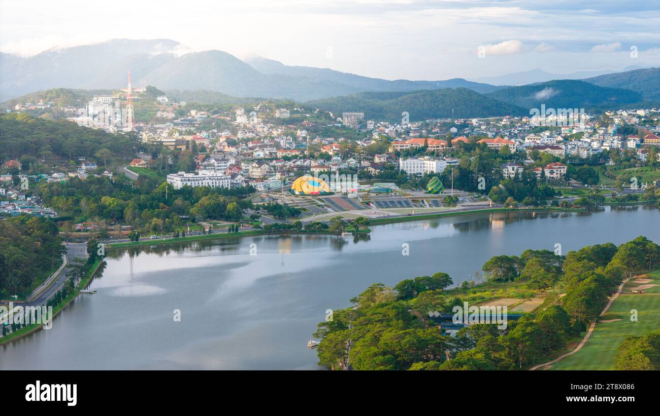 Aerial panorama view of Sunflower Building at Lam Vien Square in Da Lat ...