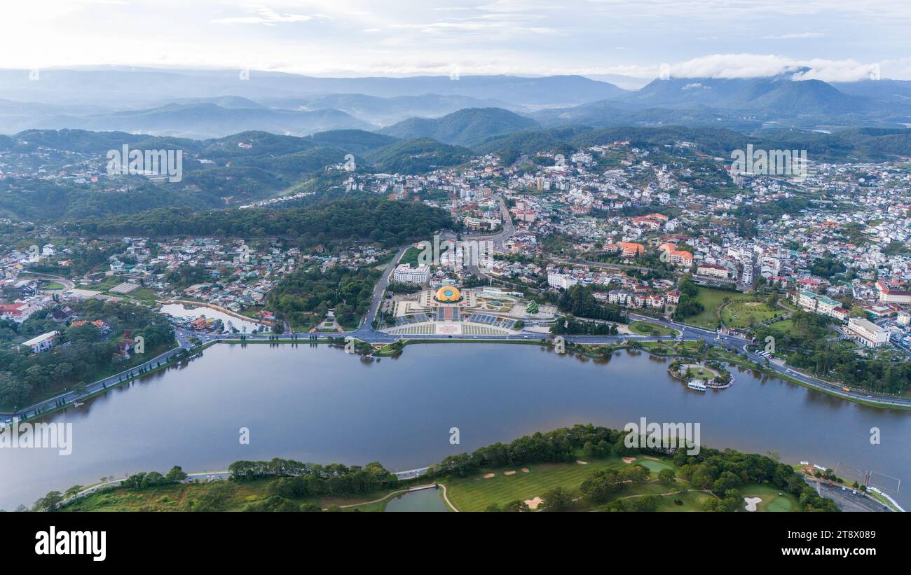 Aerial panorama view of Sunflower Building at Lam Vien Square in Da Lat ...