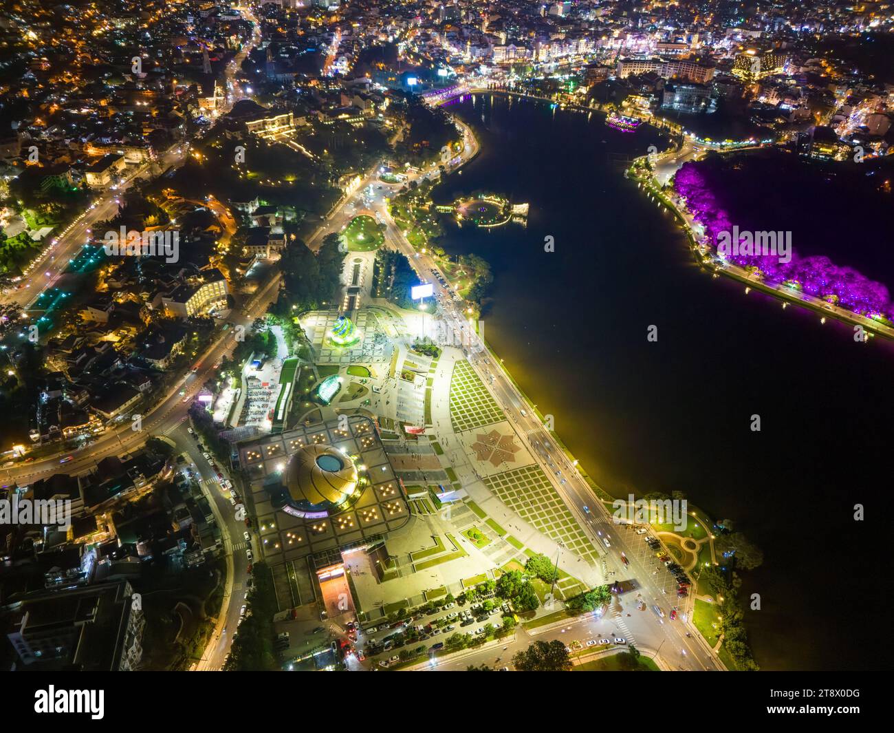 Aerial panorama view of Sunflower Building at Lam Vien Square in Da Lat ...