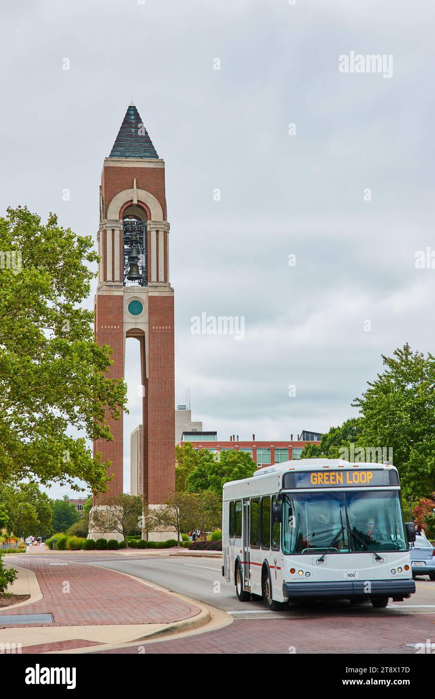 Shafer Tower behind Green Loop city bus for Ball State University ...