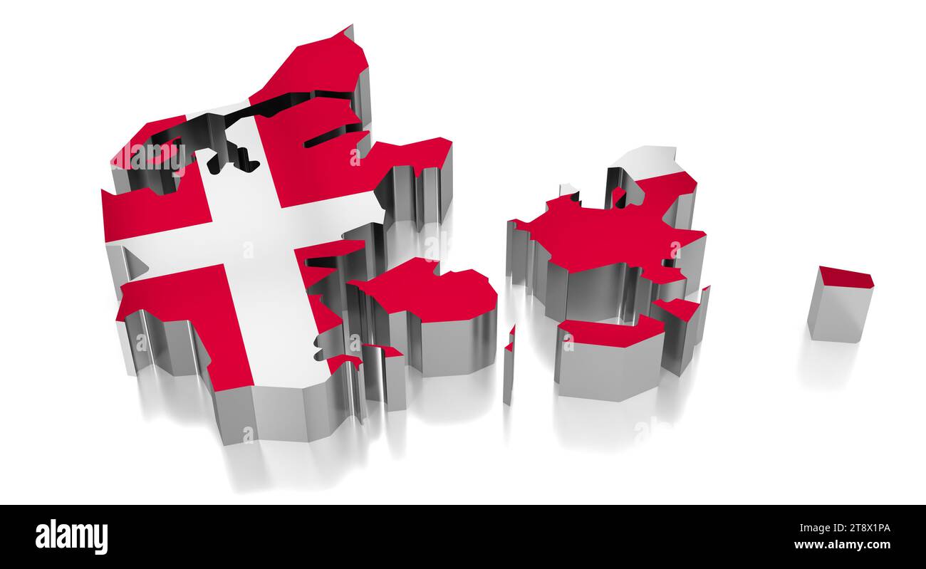 Denmark - country borders and flag - 3D illustration Stock Photo - Alamy