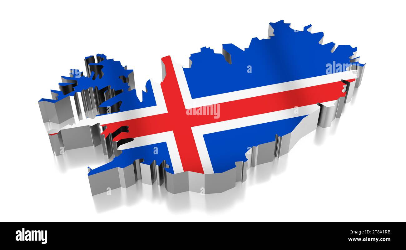 Iceland - country borders and flag - 3D illustration Stock Photo - Alamy