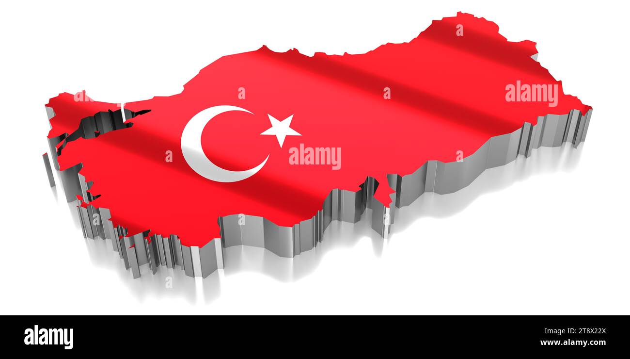 Turkiye - country borders and flag - 3D illustration Stock Photo - Alamy