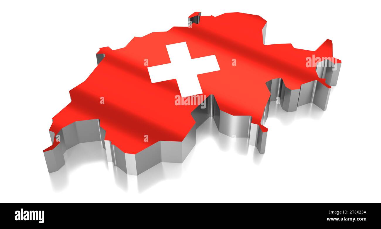 Switzerland - country borders and flag - 3D illustration Stock Photo ...