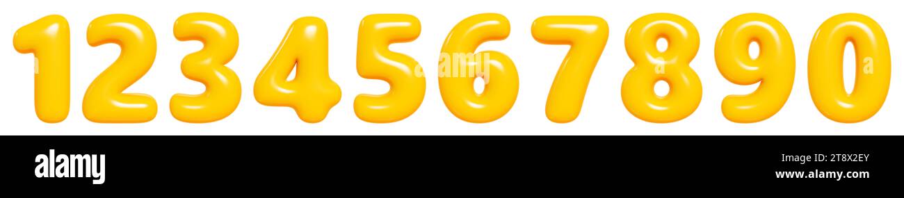 Balloon number 3d set. Render illustration of cartoon yellow glossy ...