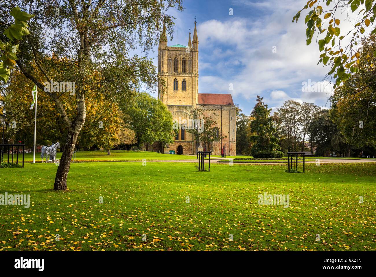 Pershore Abbey church from Abbey Park, Worcestershire, England Stock ...