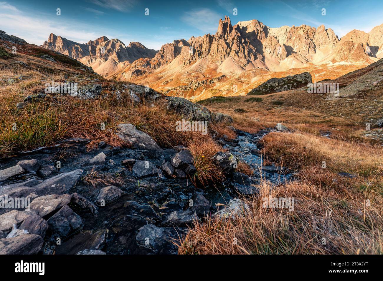 French alps landscape of Massif Des Cerces with Main De Crepin peak and ...