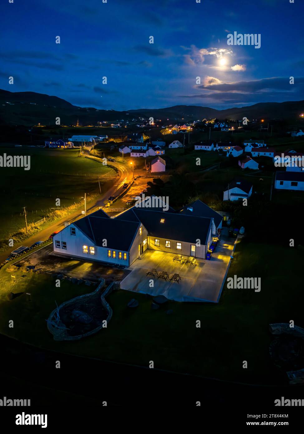 Aerial night view of Glencolumbkille in County Donegal, Republic of ...