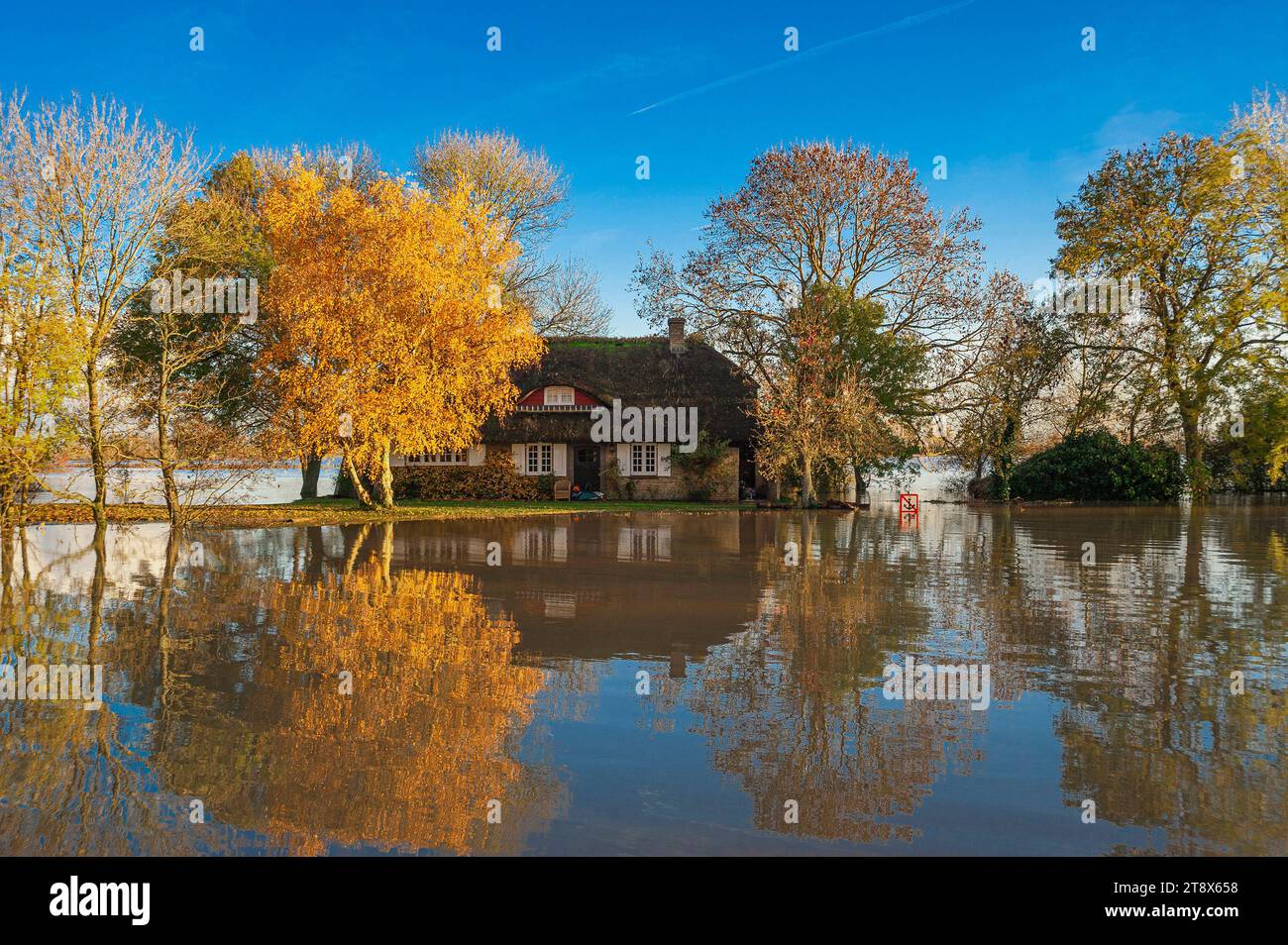 Flanders, Belgium. 17th Nov, 2023. Farm house surrounded by flood water ...