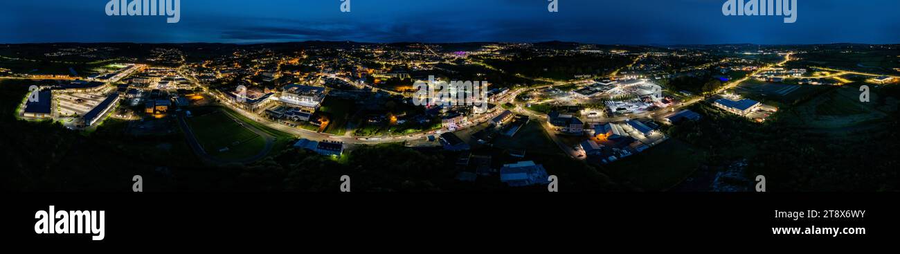 Aerial night view of the Letterkenny, County Donegal, Ireland Stock ...